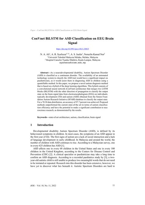 Pdf Convnet Bilstm For Asd Classification On Eeg Brain Signal
