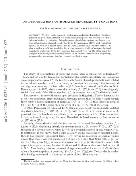 Pdf On Deformations Of Isolated Singularity Functions