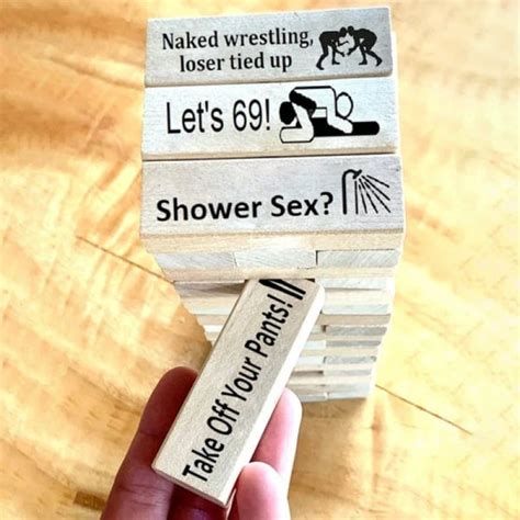 Block Tower Jenga Spel Roliga Par Som Staplar Tower Blocks Valentine Tumbling Tower Stacking