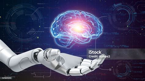 Robot Hand With Glowing Brain On Future Virtual Background Ai Artificial Intelligence Machine ...