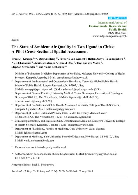 Pdf The State Of Ambient Air Quality In Two Ugandan Cities A Pilot