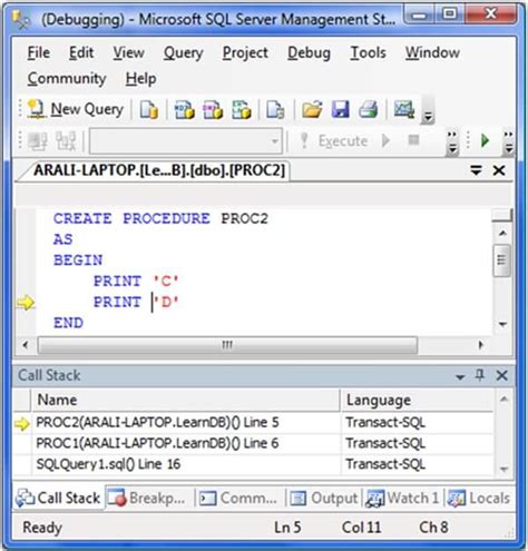 Dot Net Solvents T Sql Debugger Is Back In Sql Server 2008