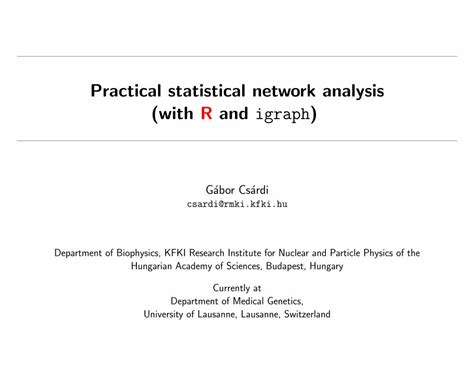 Pdf Practical Statistical Network Analysis With R And Igraph