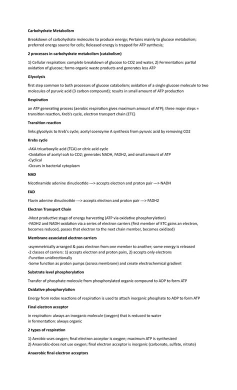 Carbohydrate And Lipid Metabolism Biochemistry Studocu