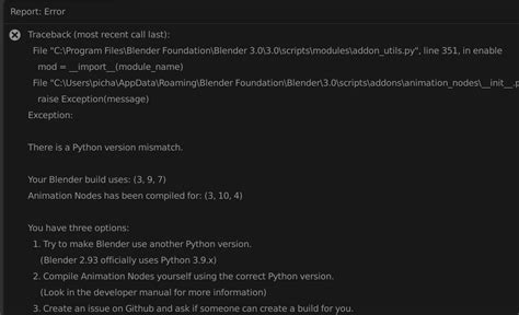 Add On Animation Nodes Addon There Is A Python Version Mismatch