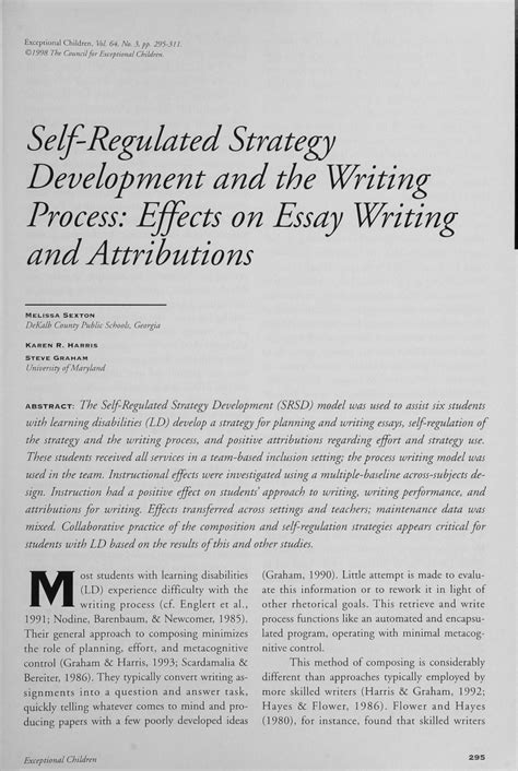 Pdf Self Regulated Strategy Development And The Writing Process