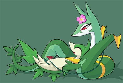 Rule 34 Anthro Biped Duo Female Feral Generation 5 Pokemon Genitals Green Body Half Erect Hi