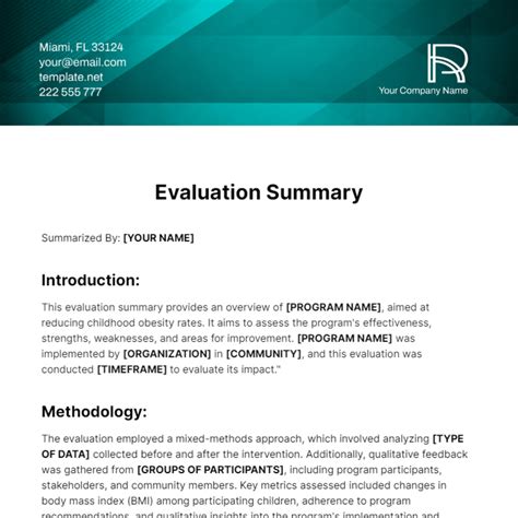 Free Evaluation Summary Template To Edit Online