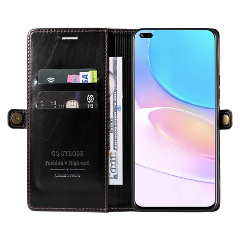 For Huawei Nova 8i GQUTROBE RFID Blocking Oil Wax Leather Phone Case Black Alexnld Com