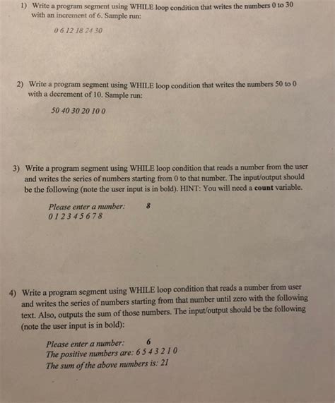Solved Write A Program Segment Using WHILE Loop Condition Chegg Com