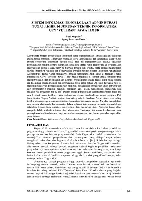 Pdf Sistem Informasi Pengelolaan Administrasi Tugas Akhir Di Jurusan Teknik Informatika Upn