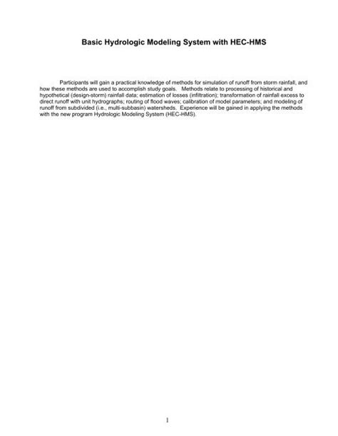 Basic Hydrologic Modeling System With HEC HMS