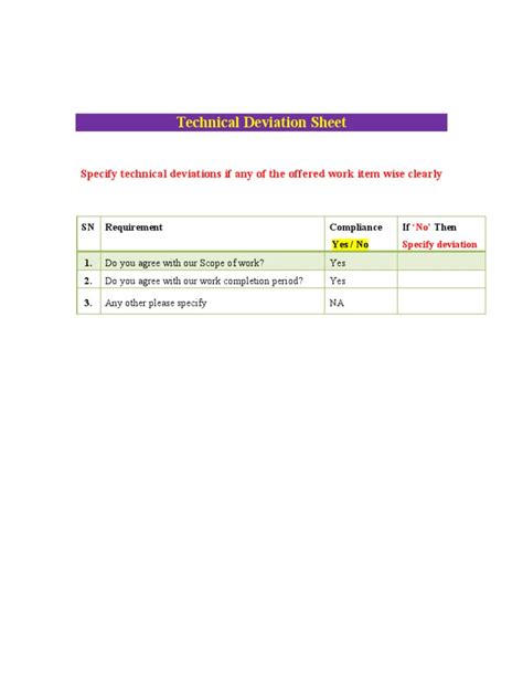 Technical Deviation Sheet Pdf