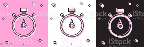 분홍색과 흰색 검은 색 배경에 격리 된 스톱 워치 아이콘을 설정합니다 시간 타이머 기호입니다 크로노미터 기호 벡터 2 위 상 종류에 대한 스톡 벡터 아트 및 기타 이미지