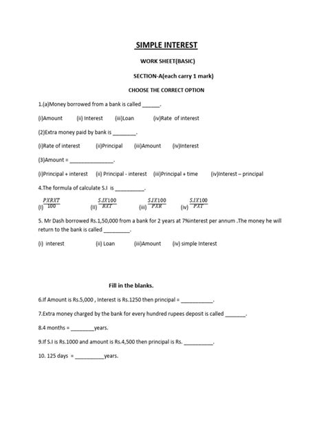 Ws Simple Interest Questions Pdf Interest Banks