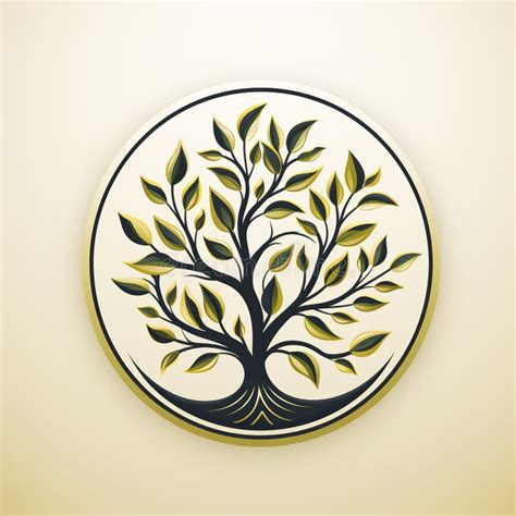 Minimalistic Round Logo Emblem Symbol With A Tree On White Background Stock Illustration