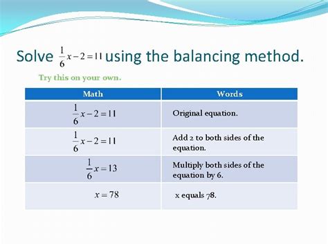 3 6 Solving Equations Using The Balancing Method