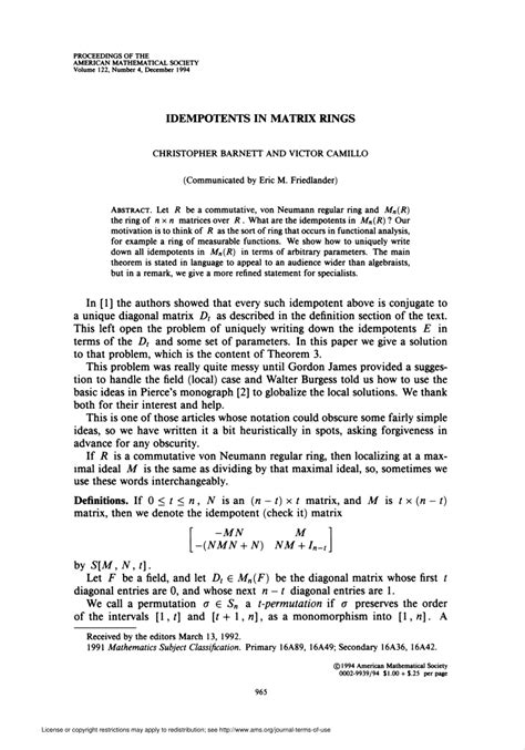 Pdf Idempotents In Matrix Rings