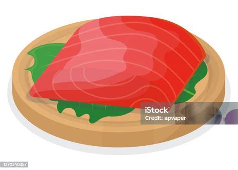 조각 생선 참치 연어 흰색 만화 벡터 일러스트에 고립 나무 부엌 보드에 신선한 스테이크 안심 건강한 지방 해산물 물건 아이콘 음식 개념에 대한 스톡 벡터 아트 및 기타