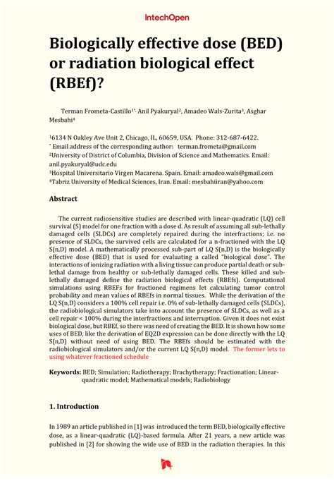 Pdf Biologically Effective Dose Bed Or Radiation Biological Effect