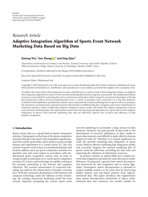 PDF Adaptive Integration Algorithm Of Sports Event Network Marketing Data Based On Big Data