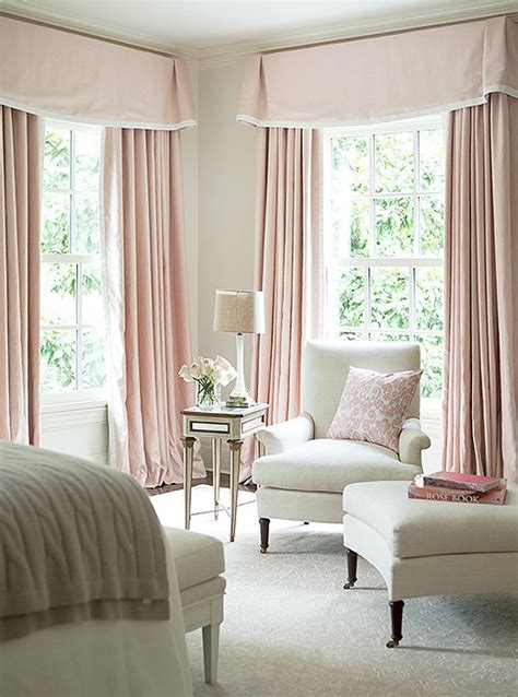 White Bedroom With Pink Valance And Curtains Traditional Bedroom