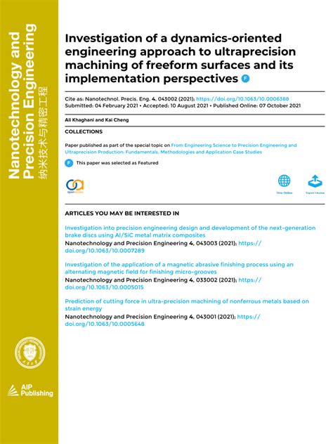 Pdf Investigation Of A Dynamics Oriented Engineering Approach To Ultraprecision Machining Of