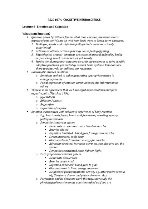 Lecture 8 Emotion Cognition Ps20167a Cognitive Neuroscience Lecture 8 Emotion And Cognition