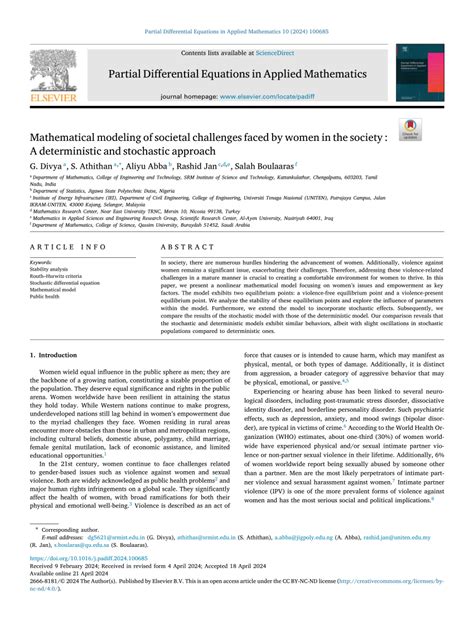 (PDF) Mathematical modelling of societal challenges faced by women in the society : A ...