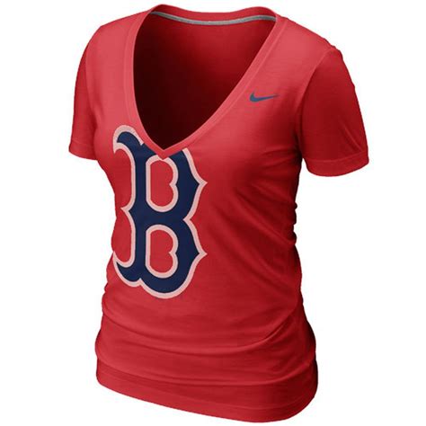 Nike Boston Red Sox Womens Burnout Logo Deep V Neck T Shirt Red Boston Red Sox Women Red