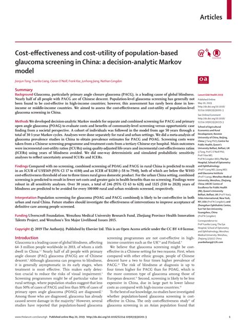 Pdf Cost Effectiveness And Cost Utility Of Population Based Glaucoma Screening In China A