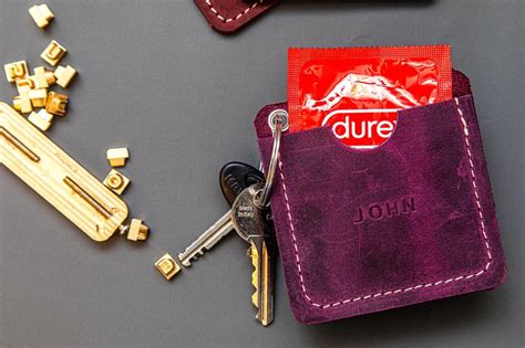 Personalized Leather Keychain For Condoms Full Grain Leather Special
