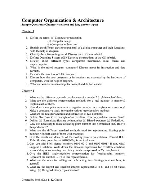 sample questions of coa computer organization and architecture sample