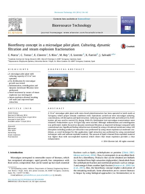 Pdf Biorefinery Concept In A Microalgae Pilot Plant Culturing Dynamic Filtration And Steam