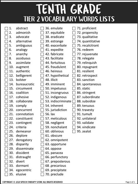 Core Tier Vocabulary Words PDF List