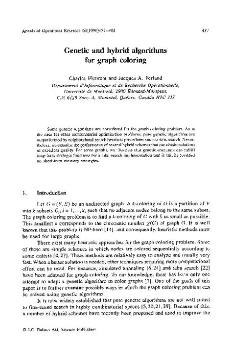 Pdf Genetic And Hybrid Algorithms For Graph Coloring