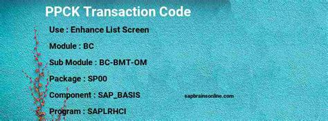 PPCK SAP Tcode For Enhance List Screen