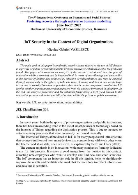 PDF IoT Security In The Context Of Digital Organizations