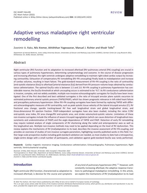 Pdf Adaptive Versus Maladaptive Right Ventricular Remodelling