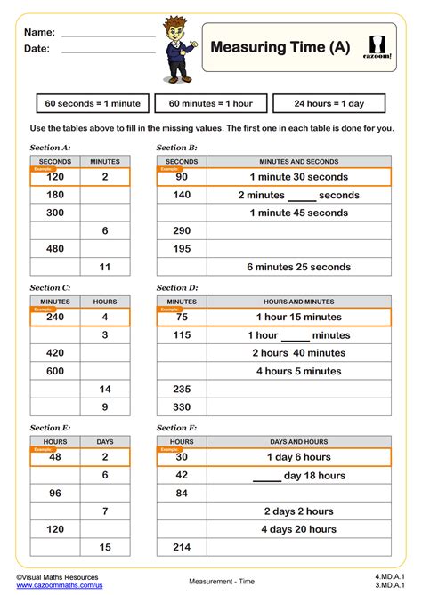 Seconds Minutes And Hours Worksheet Sellers Vintage