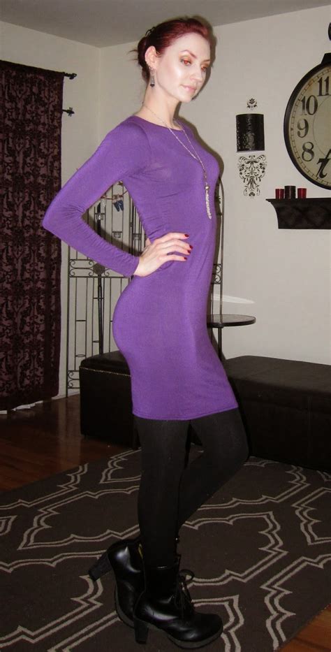 Glitter Is My Crack Outfit Ootd Comfy Purple Dress Black Tights And Boots