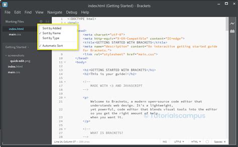 Brackets Sorting Files Section
