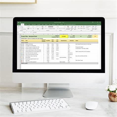 Simple Project Plan Template Excel Spreadsheet Instant Download Planning Tool Digital
