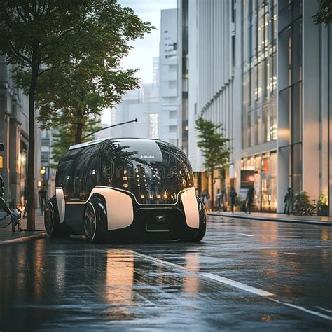 Futuristic Autonomous Vehicle On A Modern Urban Street Stock Illustration Illustration Of