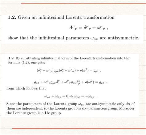 Solved 12 Given An Infinitesimal Lorentz Transformation
