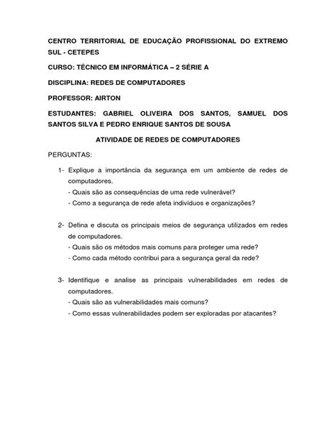 atividade de redes de computadores pdf rede de computadores