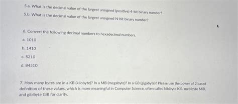 solved 5 a what is the decimal value of the largest