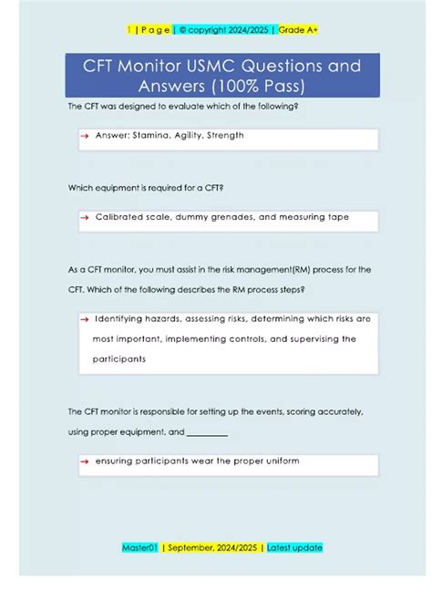 Cft Monitor Usmc Questions And Verified Answers 100 Correct Complete Solution A Grade