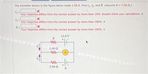 [Solved] The ammeter shown in the figure below reads 1.50 A. Find I1 ...