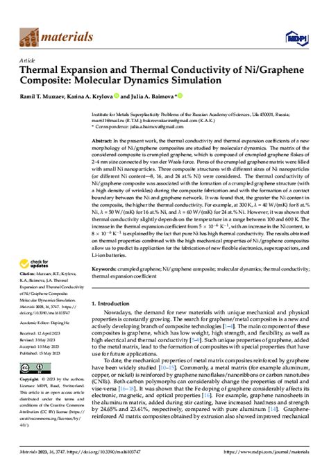 Pdf Thermal Expansion And Thermal Conductivity Of Nigraphene Composite Molecular Dynamics